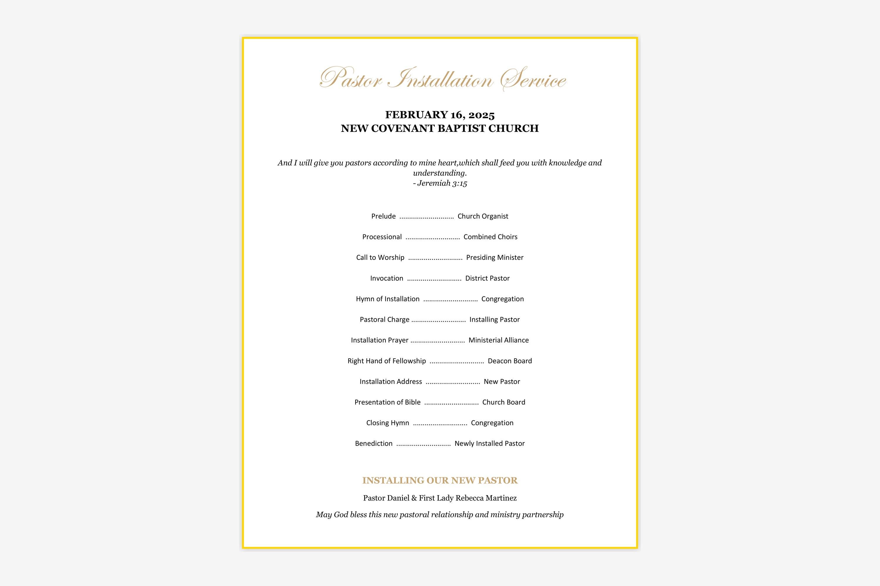 Pastor Installation Program Template - New Leader Sample | Church ...