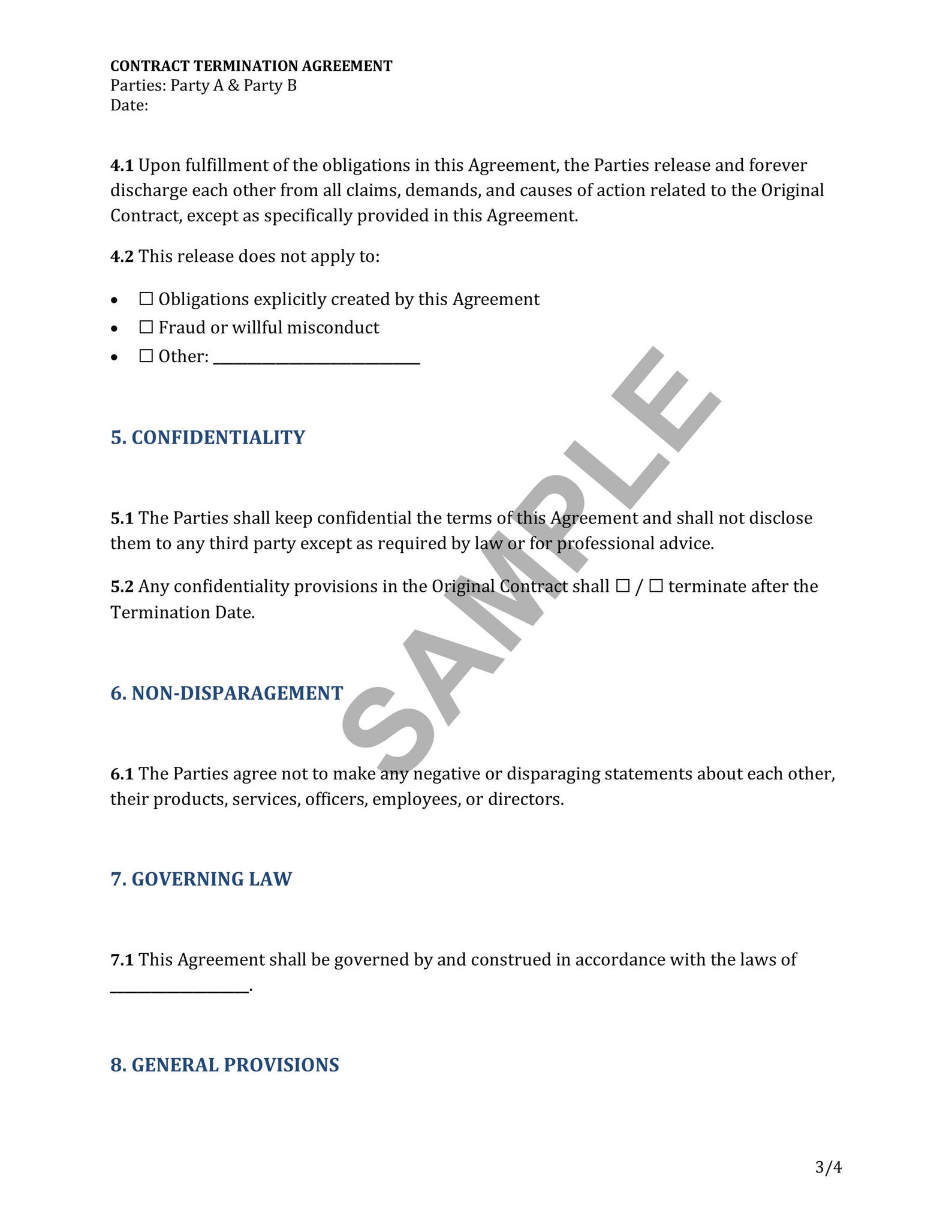 Contract Termination Agreement | Editable Word & PDF | End of Contract ...