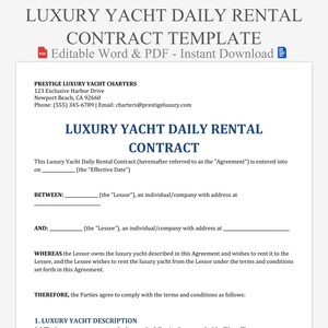 Luxury Yacht Daily Rental Agreement Template. Printable Daily Charter ...
