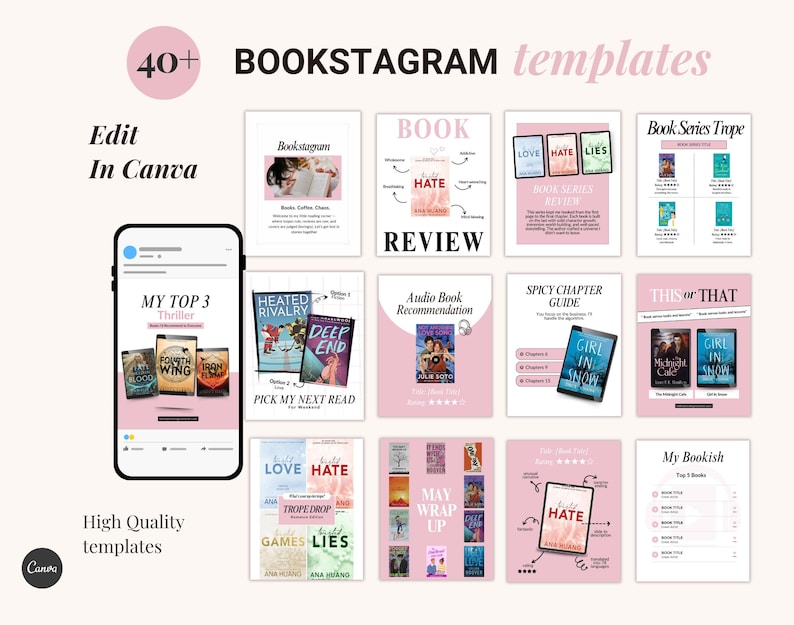 Bookstagram Canva Templates, Book Blogger Social Media Kit, Author ...