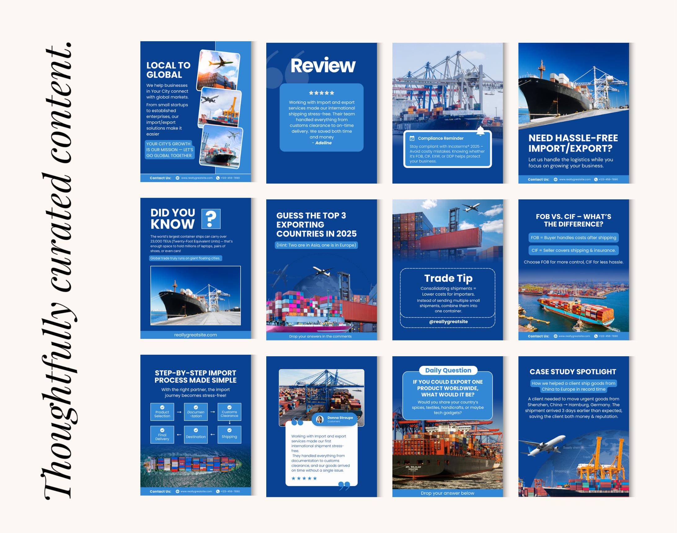 Import Export Canva Templates | Logistics, Freight Forwarding, Global ...