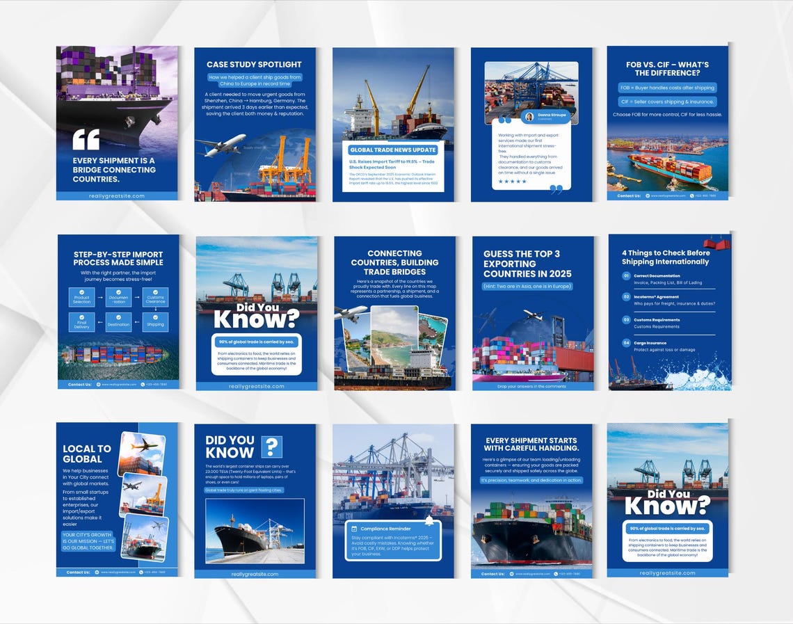 Import Export Canva Templates | Logistics, Freight Forwarding, Global ...