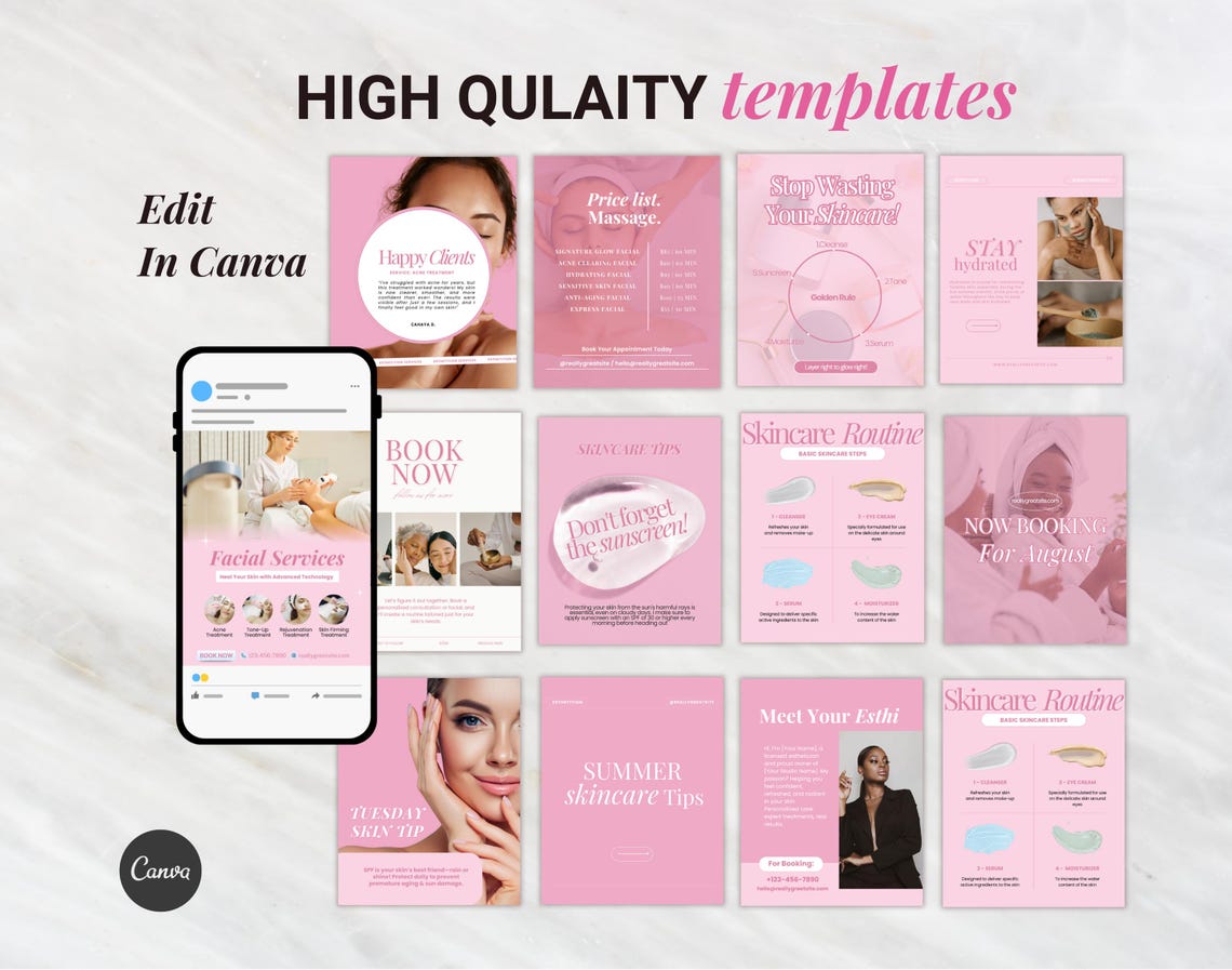 Esthetician Pink Templates, Skincare Expert, Beauty Business, Spa ...