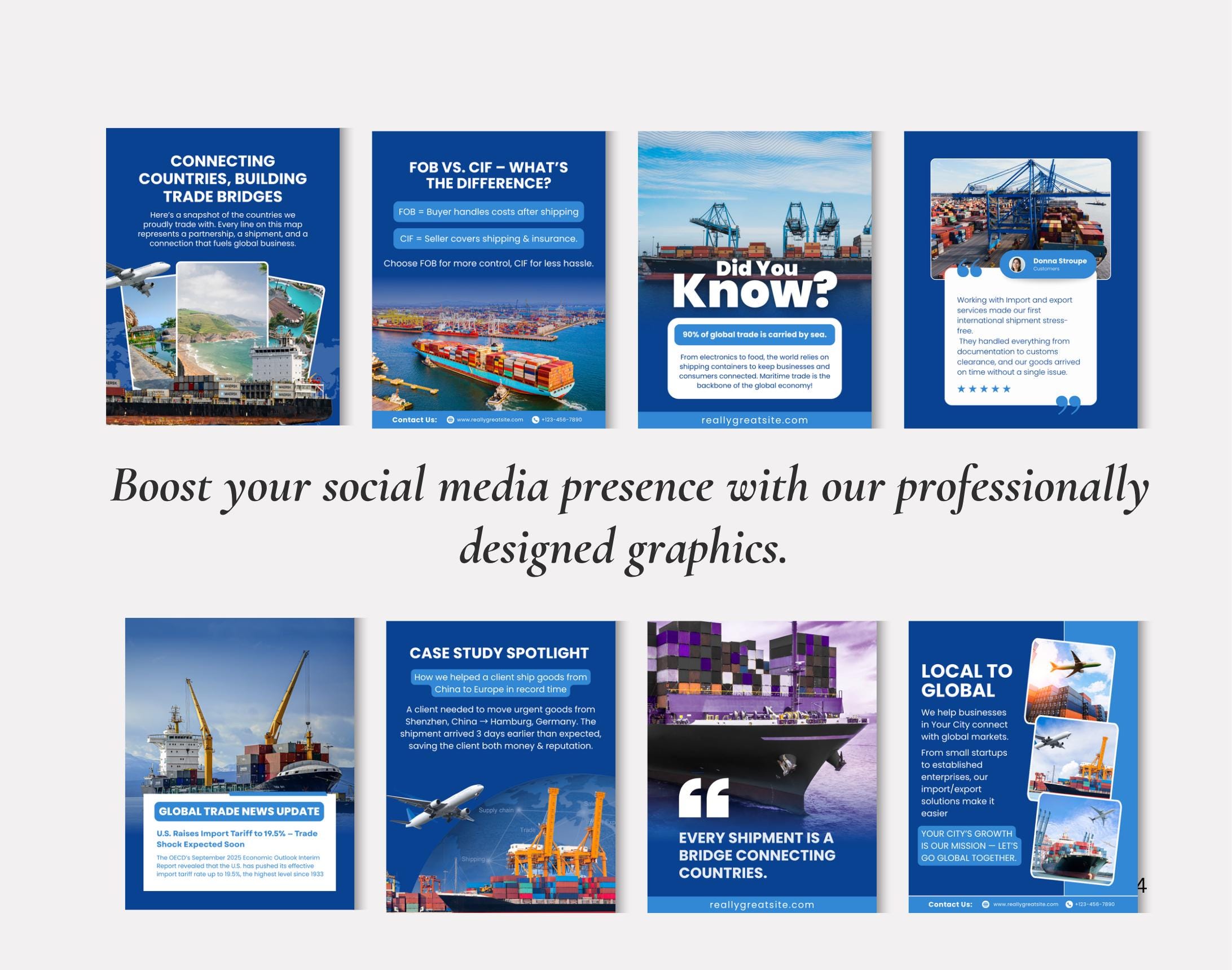 Import Export Canva Templates | Logistics, Freight Forwarding, Global ...