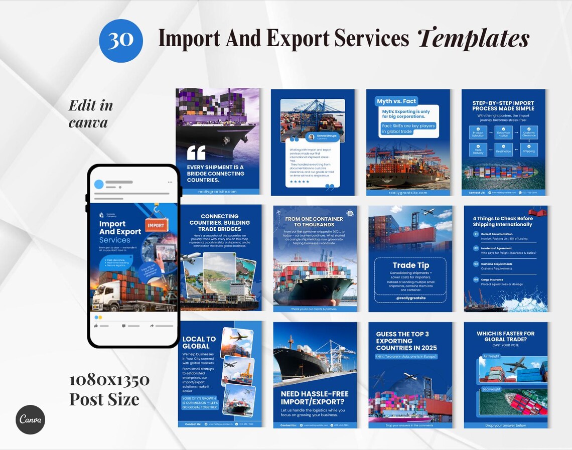 Import Export Canva Templates | Logistics, Freight Forwarding, Global ...