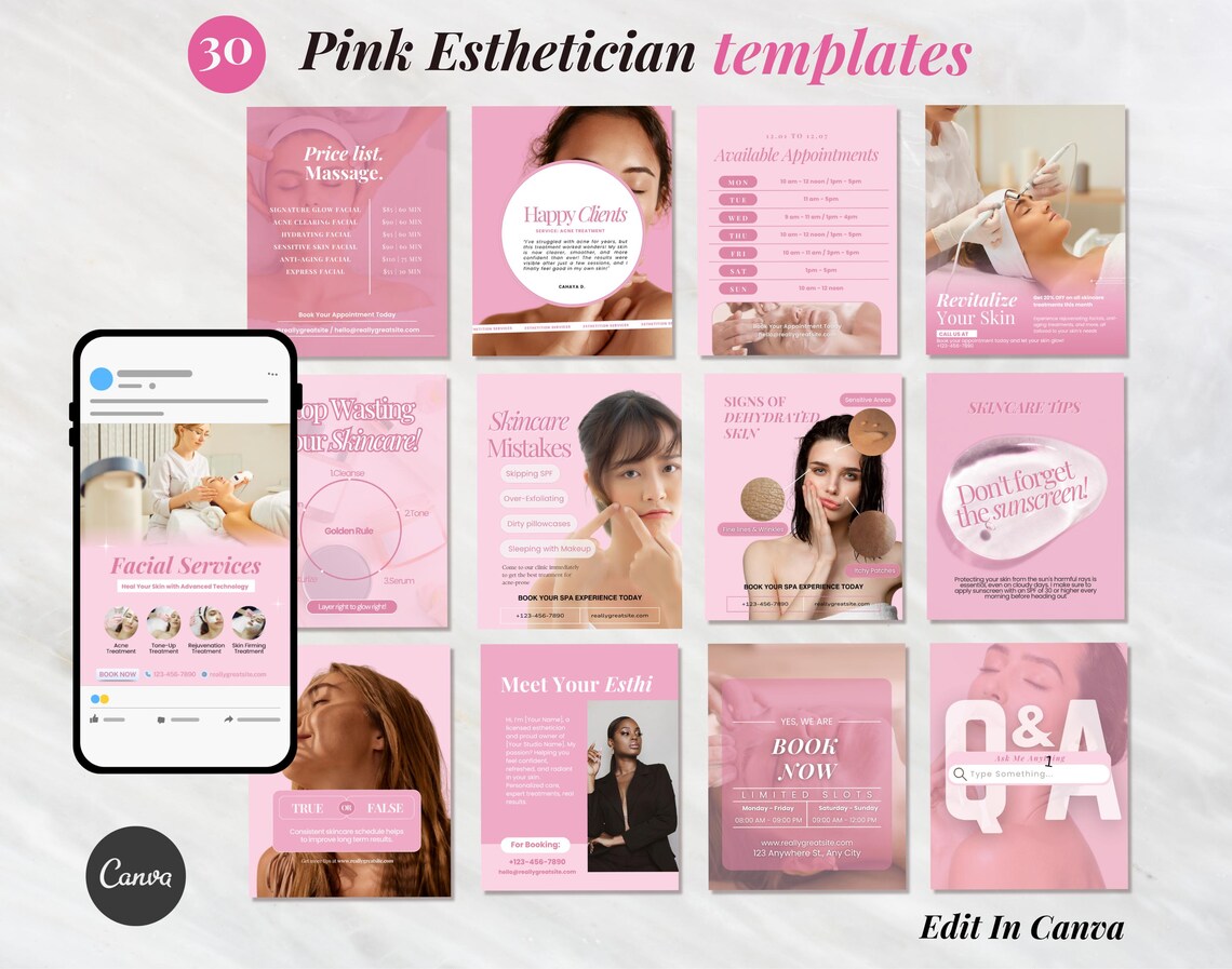 Esthetician Pink Templates, Skincare Expert, Beauty Business, Spa ...