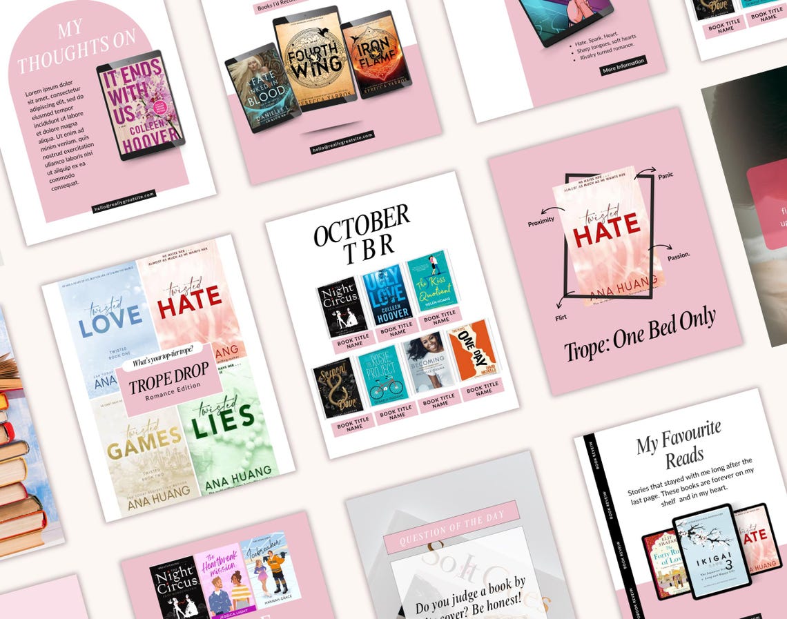 Bookstagram Canva Templates, Book Blogger Social Media Kit, Author ...