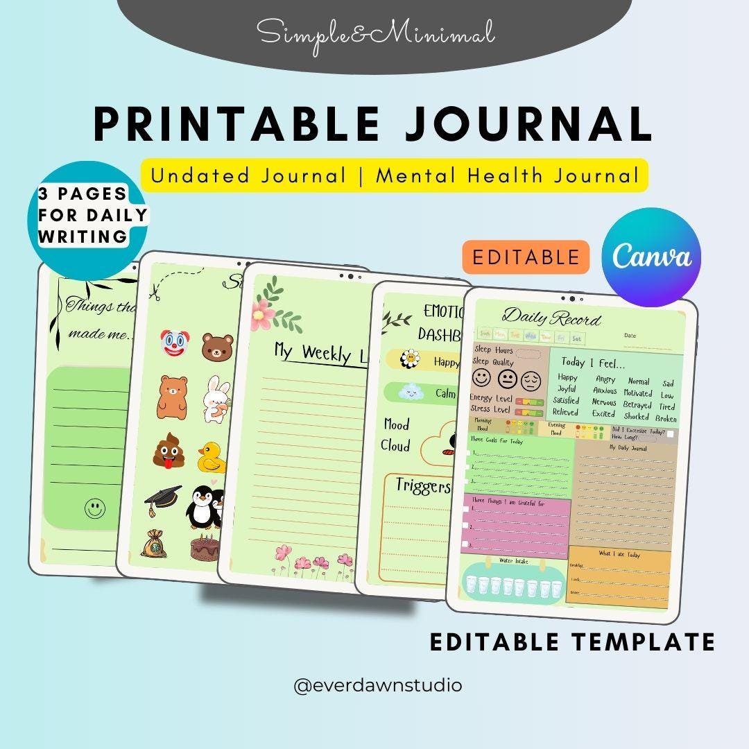 Mindfulness Journal Printable | Canva Editable Daily Pages | Weekly ...