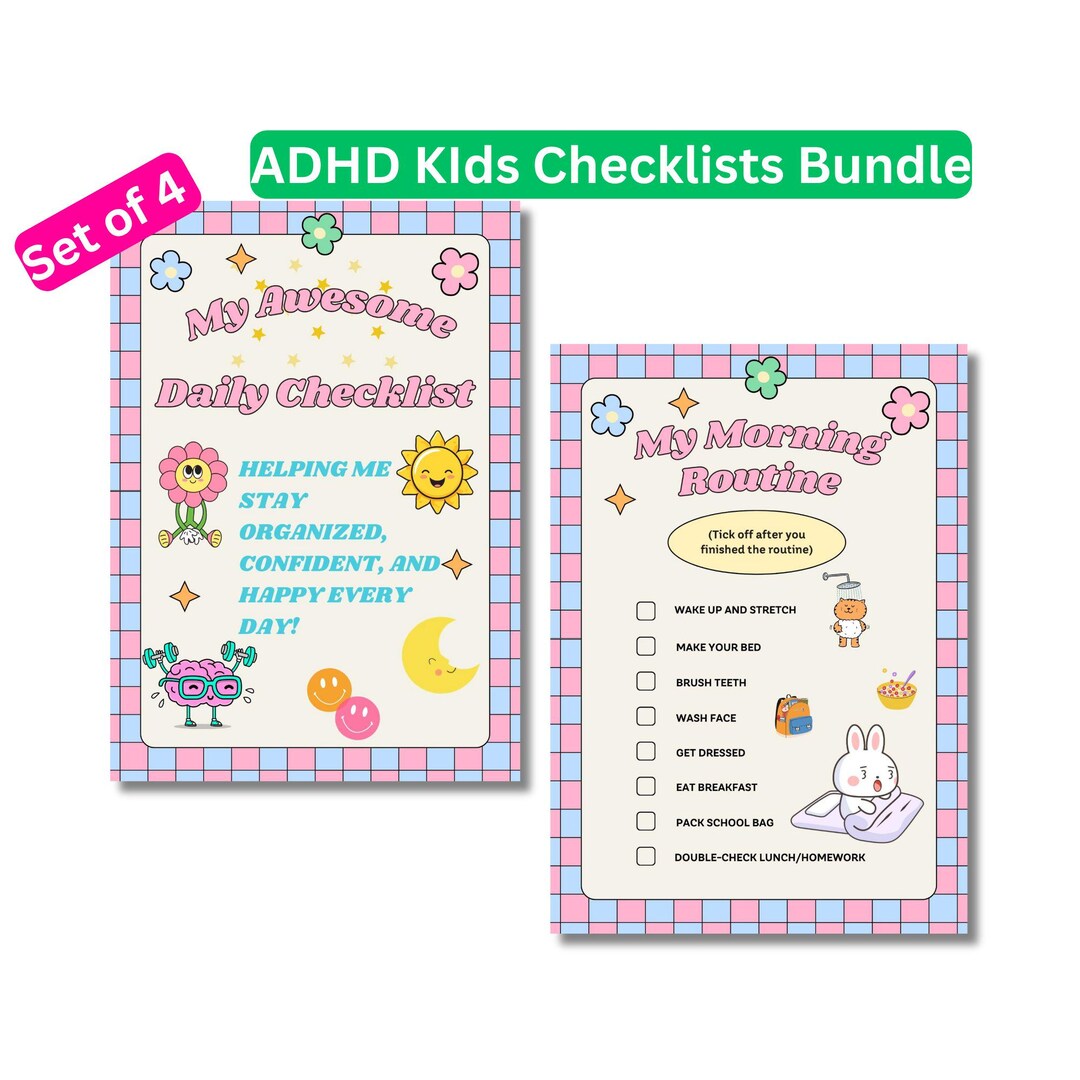 ADHD Kids Routine Checklist Bundle: Editable School Planner (digital ...