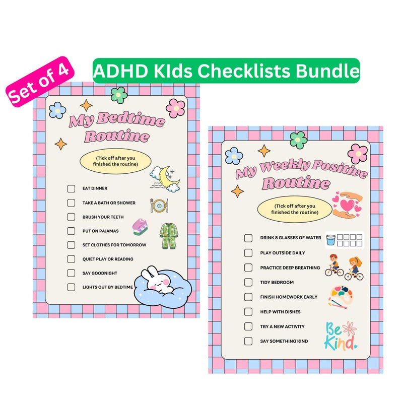 ADHD Kids Routine Checklist | Printable Morning, After-school, Bedtime ...