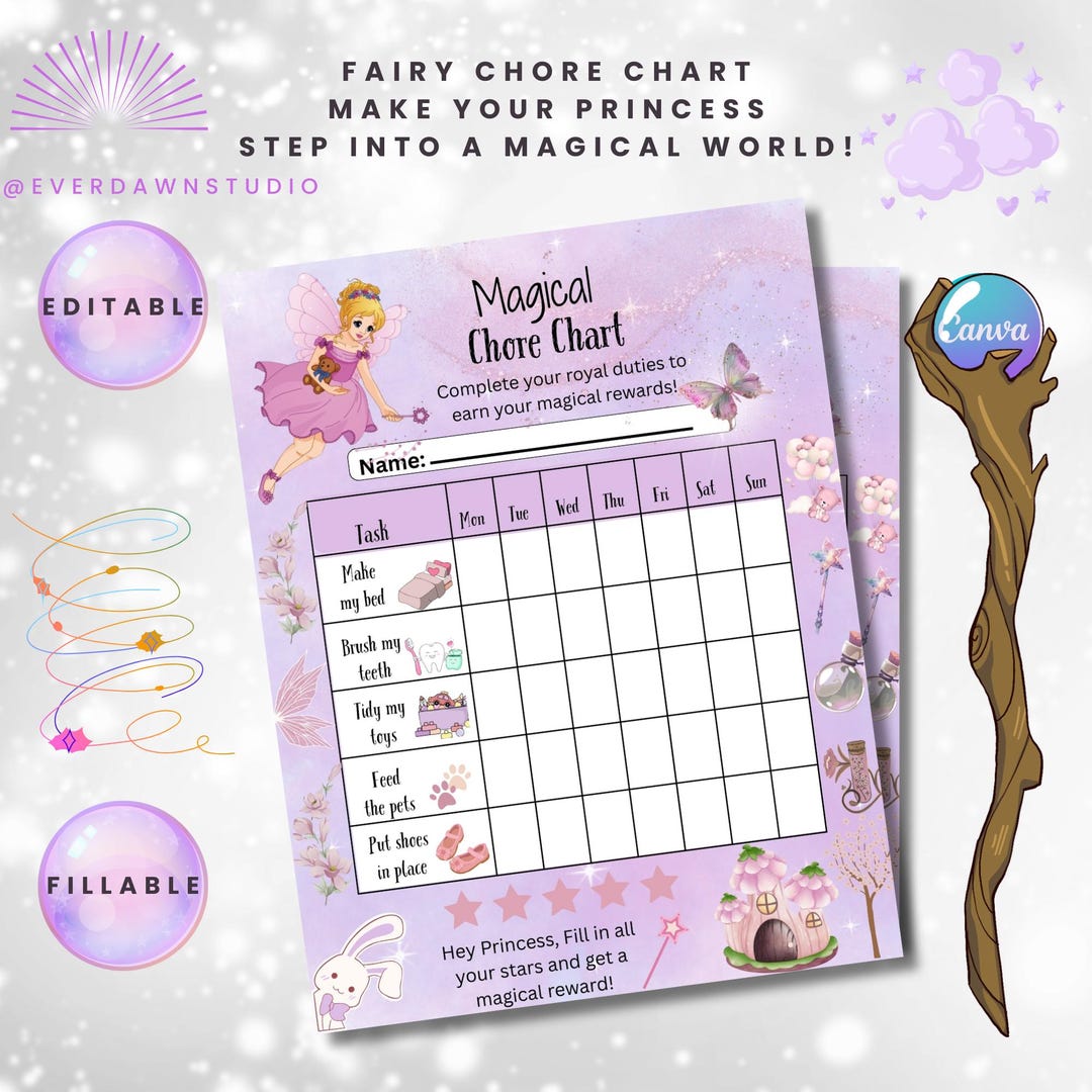 ADHD Kids Routine Chart| Printable Chore Checklist | Fairy-themed Daily ...