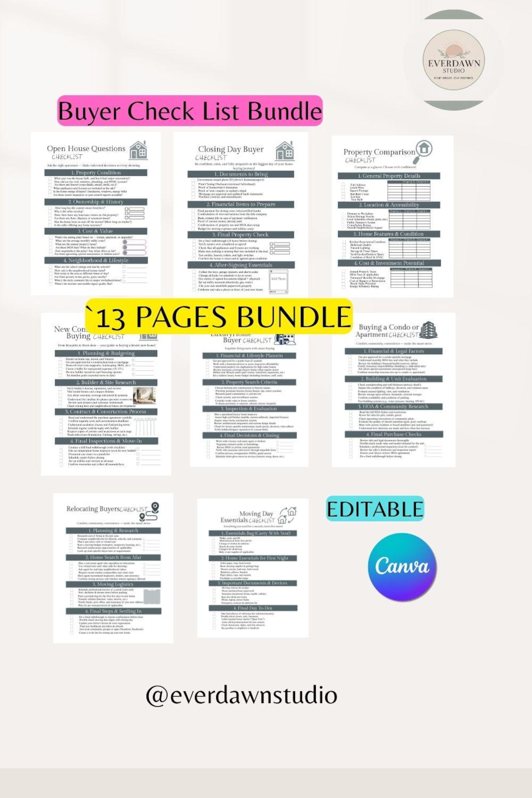 Buyer Checklist Bundle | 13 Real Estate Checklists | Printable ...