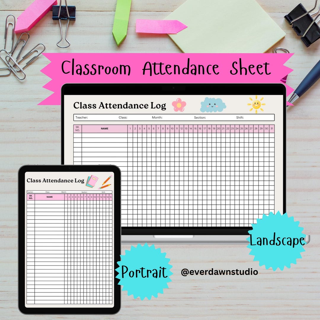 Monthly Attendance Sheet| Classroom Attendance Tracker| Classroom ...