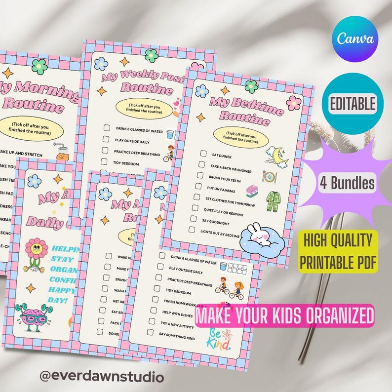 ADHD Kids Routine Checklist | Printable Morning, After-school, Bedtime ...