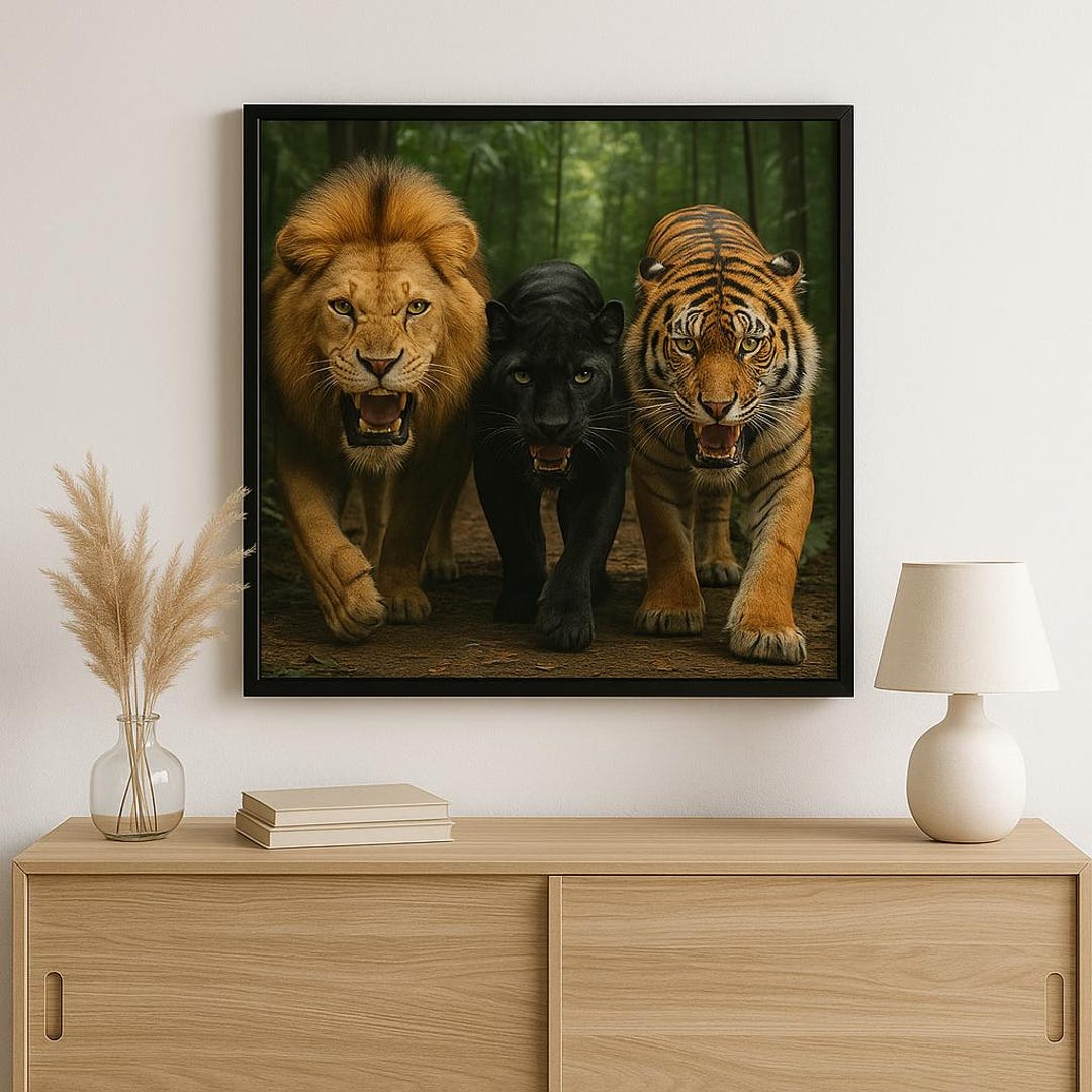 Lion Panther Tiger Jungle Poster | 4K Realistic Angry Big Cats Wall Art ...
