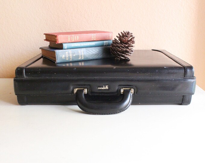 Vintage Condotti Italy Black Leather Briefcase - Etsy