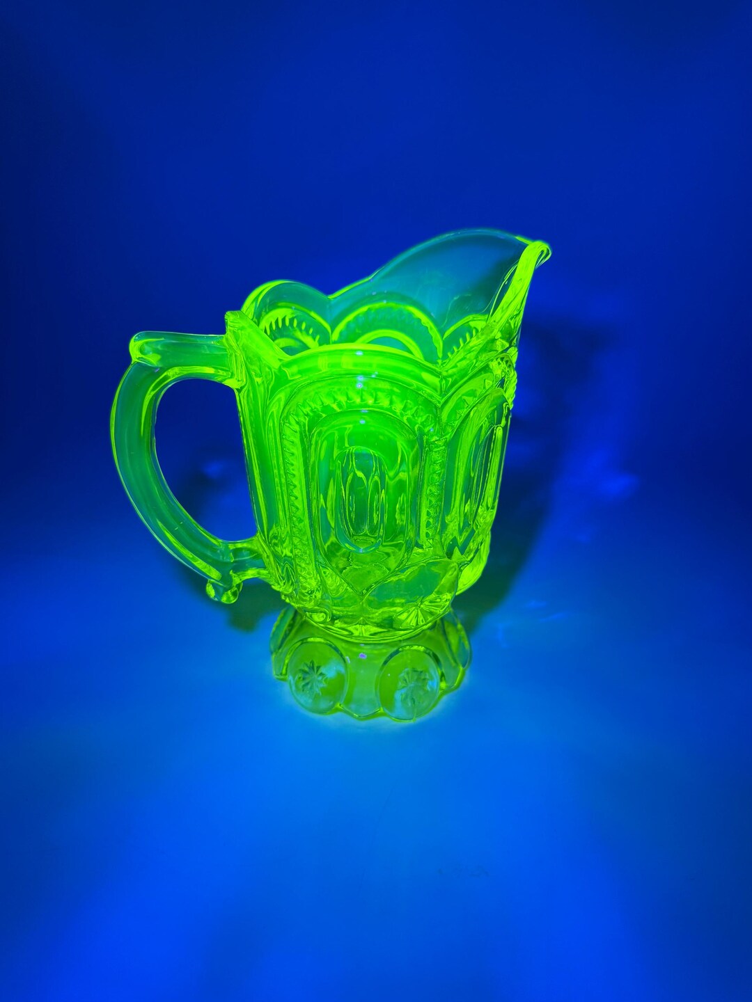 Vintage LE Smith Moon & Star Uranium Glass Pitcher – Art Deco Glow - Etsy