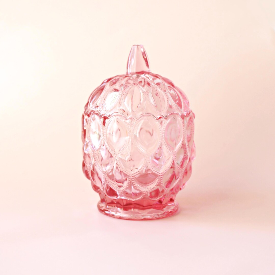 Vintage Elizabeth Pink Glass Candy Jar With Lid, Made in USA Pink Glass ...