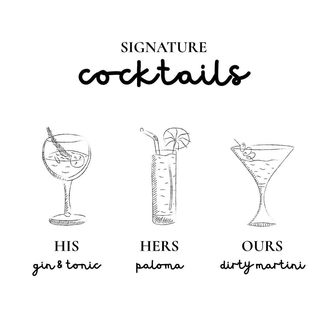 Signature Cocktails, Signature Drinks, Wedding Bar Menu, His Hers Ours ...