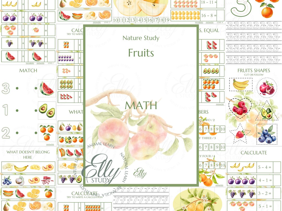 Fruits Math Pack, Counting, Adding, Subtracting Activities, Montessori ...