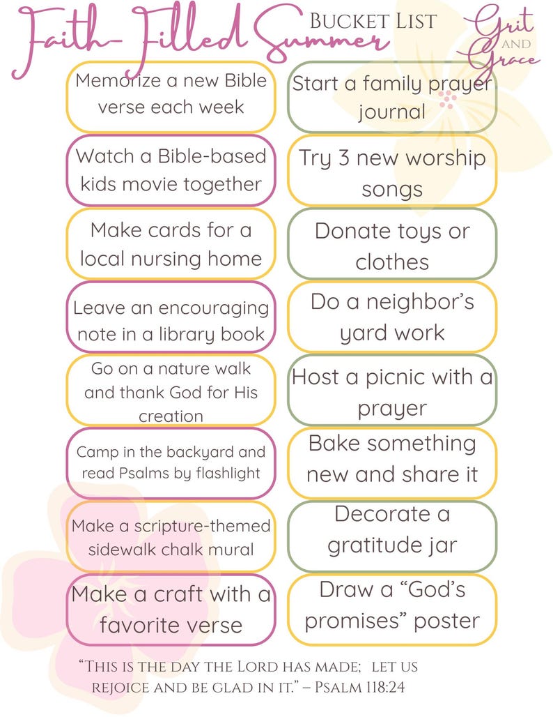 Faith-filled Summer Bucket List Printable for Families | Christian ...