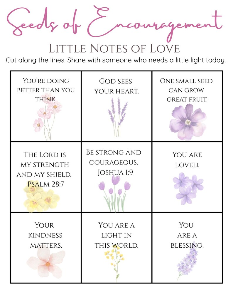 Seeds of Encouragement | Printable Blessing Cards for Kids & Families ...
