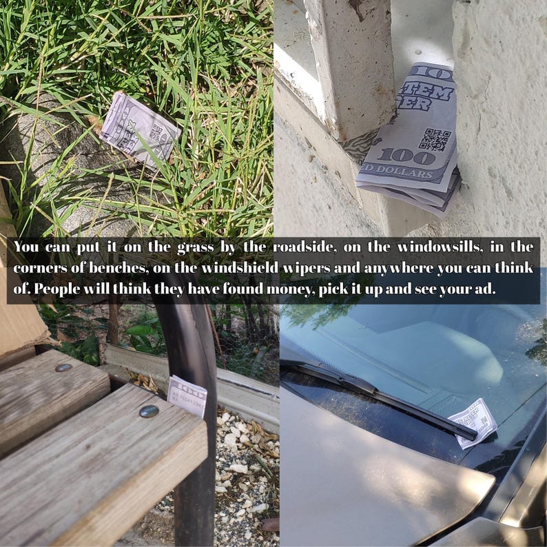 Fake 100 Dollar Bill Flyer • Viral Street Marketing Idea • Custom ...