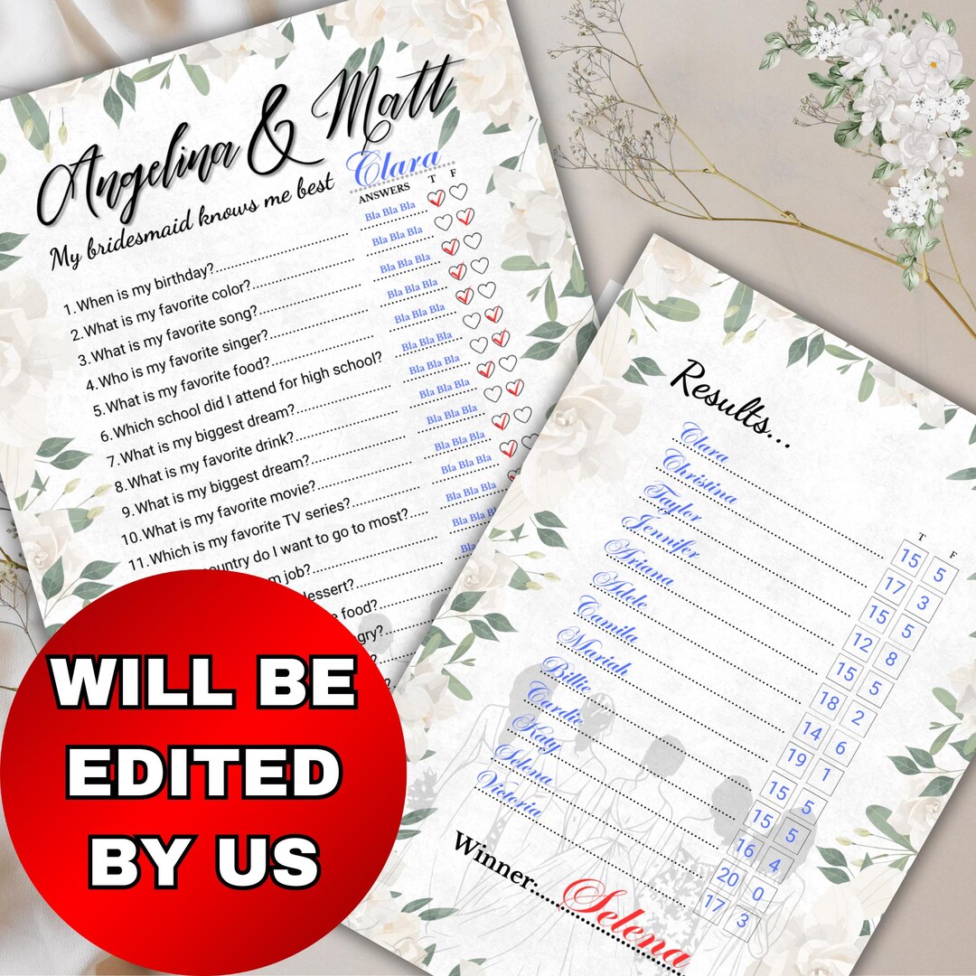 Who Knows the Bride Best - Bride Quiz Card - Editable Bridesmaid Game ...