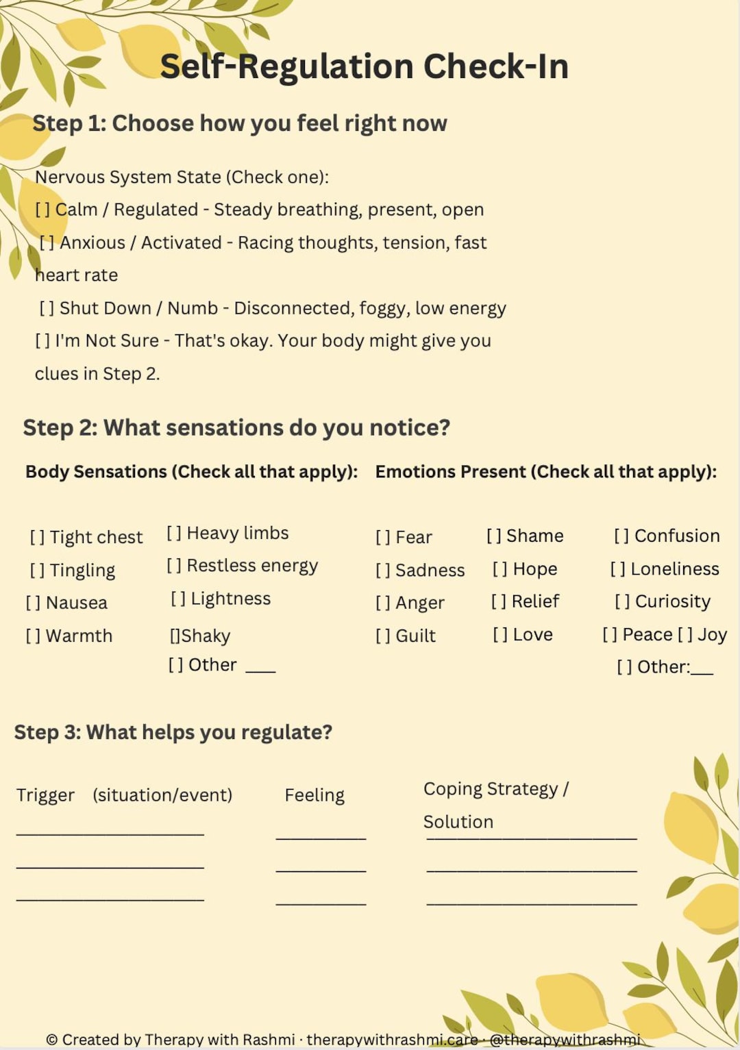 Self-regulation Extended Worksheet - Etsy