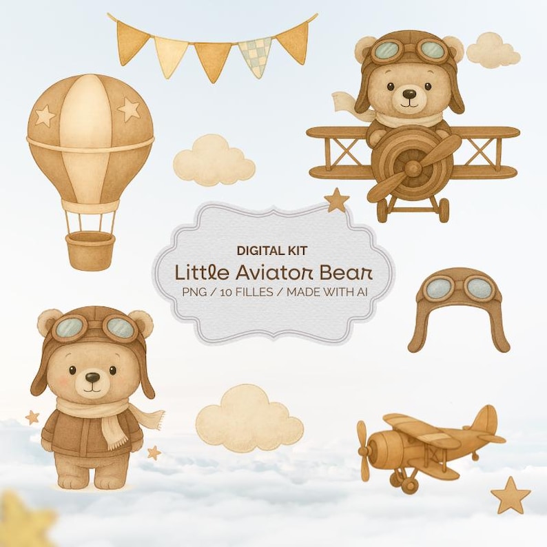 Little Aviator Bear Clipart – Digital PNG Kit (10 Files) - Etsy Australia