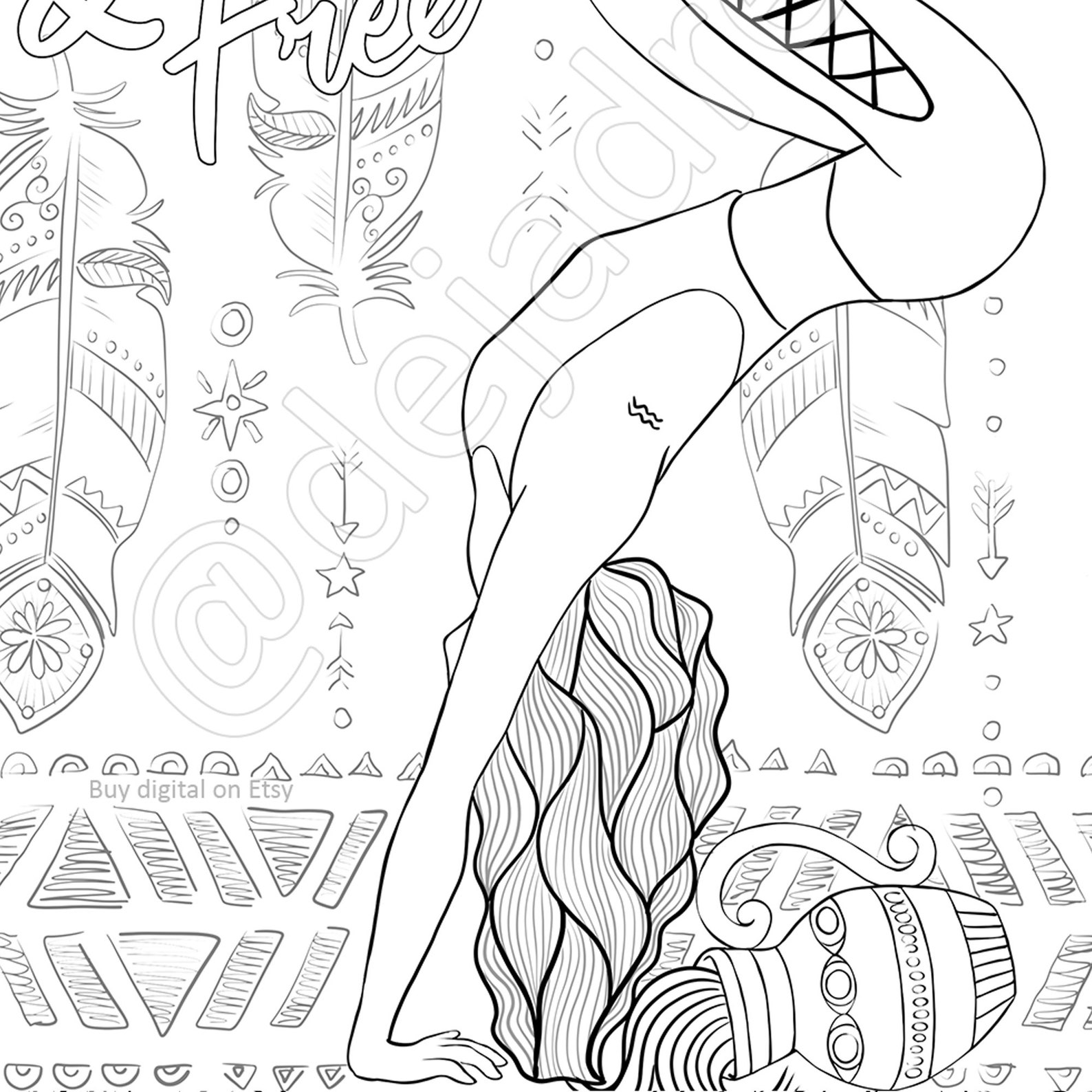 Woman Illustration Printable Coloring Page Portrait Wild & - Etsy