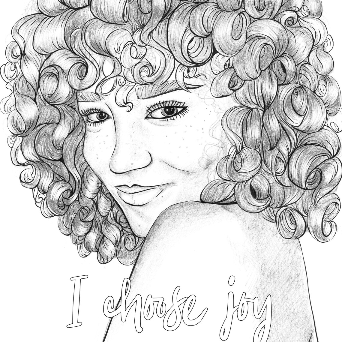 Curly Hair Coloring Woman Portrait Illustration Adult Coloring Etsy