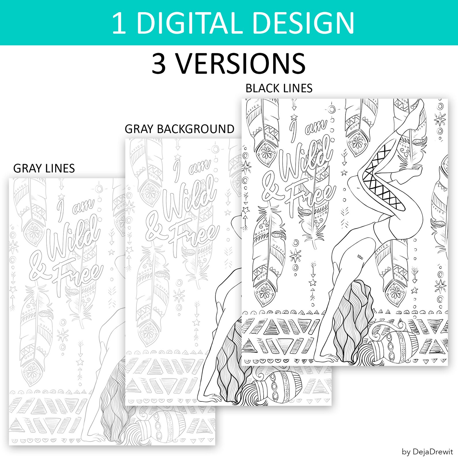 Woman Illustration Printable Coloring Page Portrait Wild & - Etsy