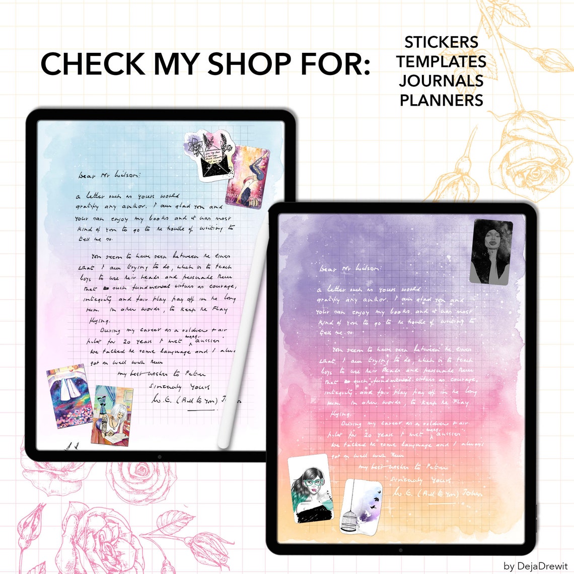 15 Watercolor Flower Floral Digital Stickers and 20 Floral Page ...