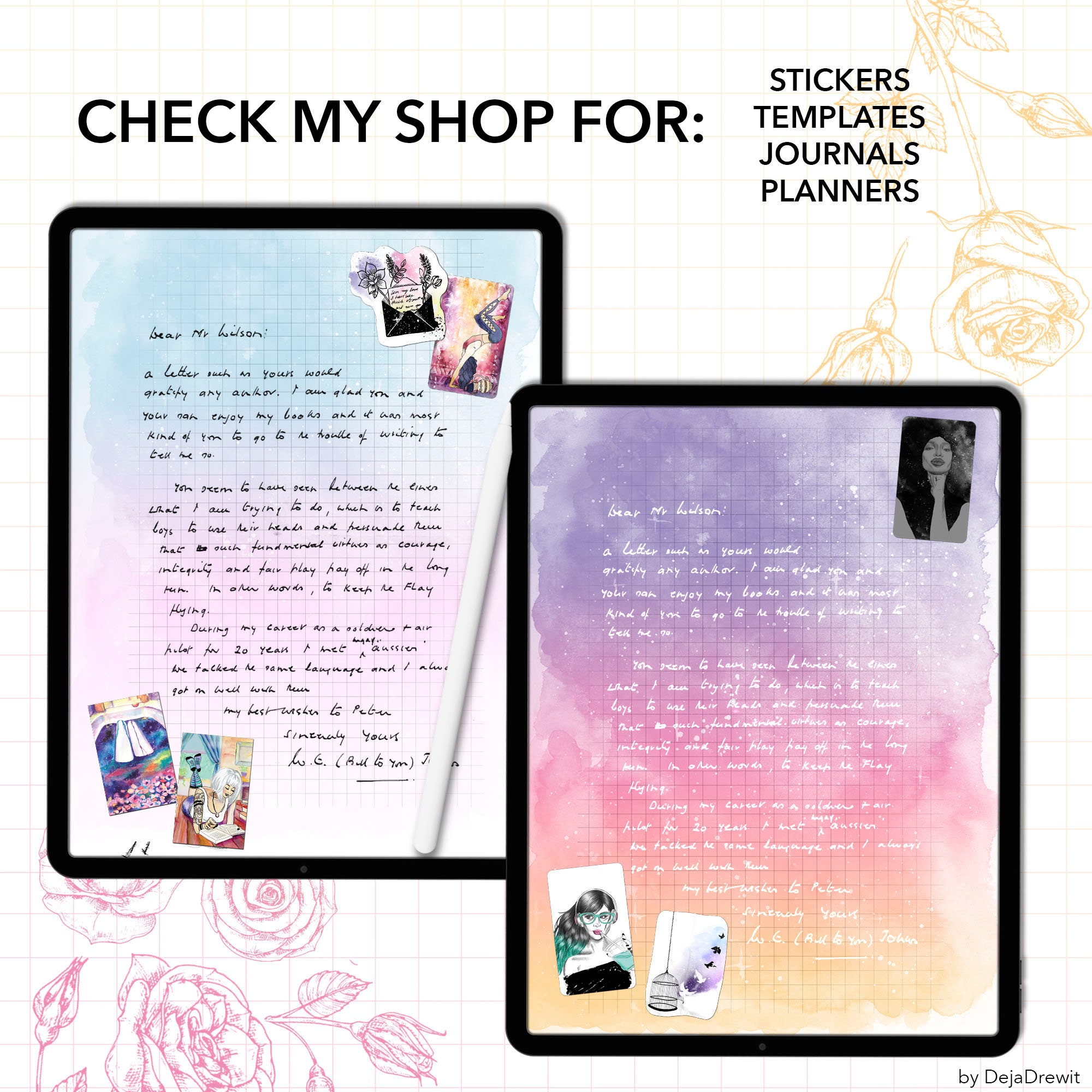 15 Watercolor Flower Floral Digital Stickers and 20 Floral Page ...