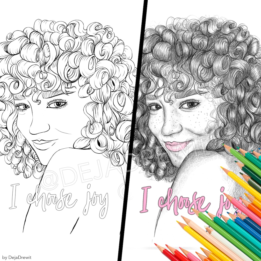 Curly Hair Coloring Woman Portrait Illustration Adult Coloring Page ...