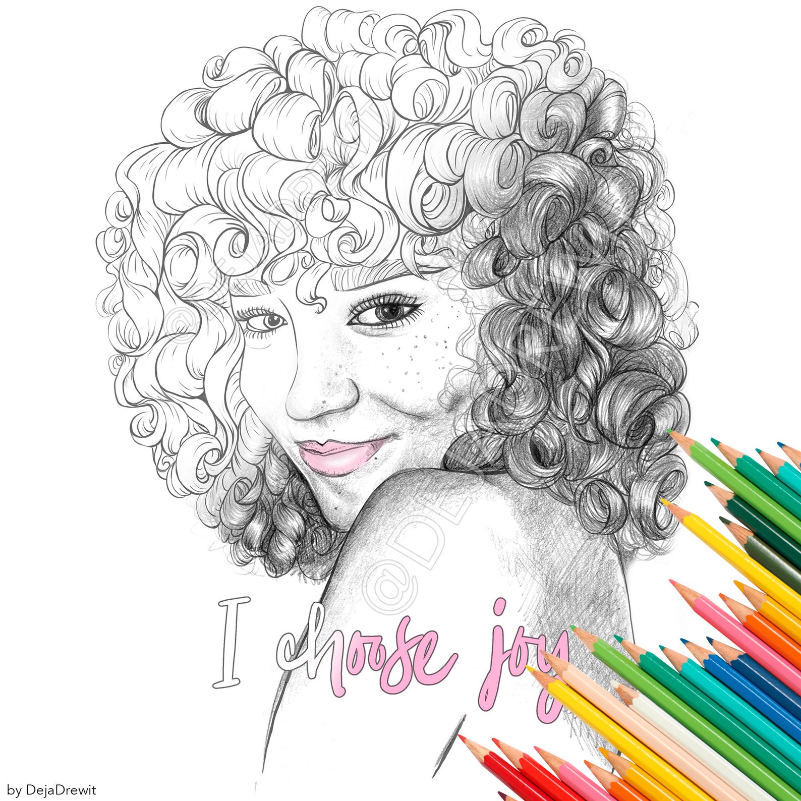 Curly Hair Coloring Woman Portrait Illustration Adult Coloring - Etsy