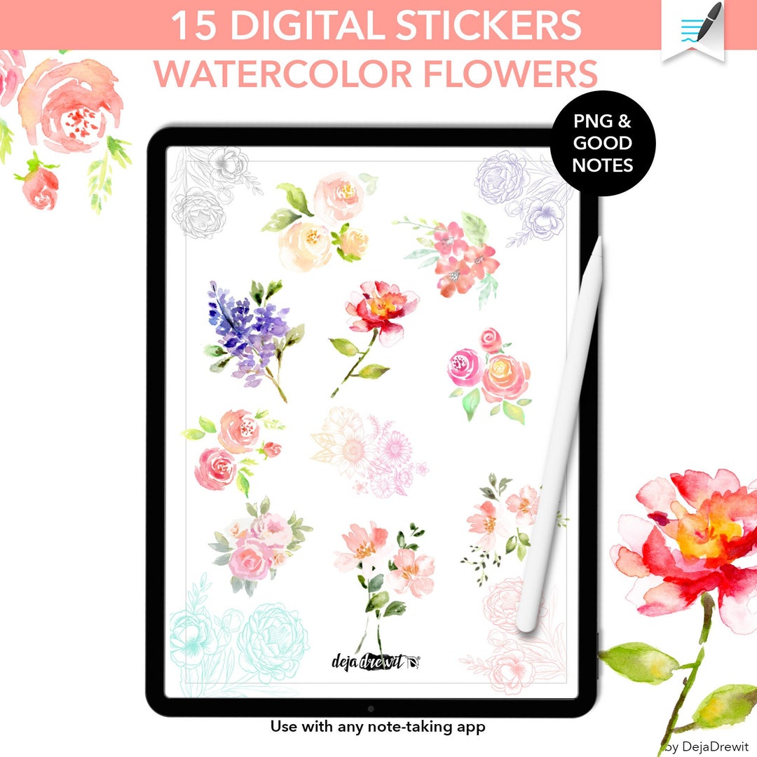 15 Watercolor Flower Floral Digital Stickers and 20 Floral Page ...