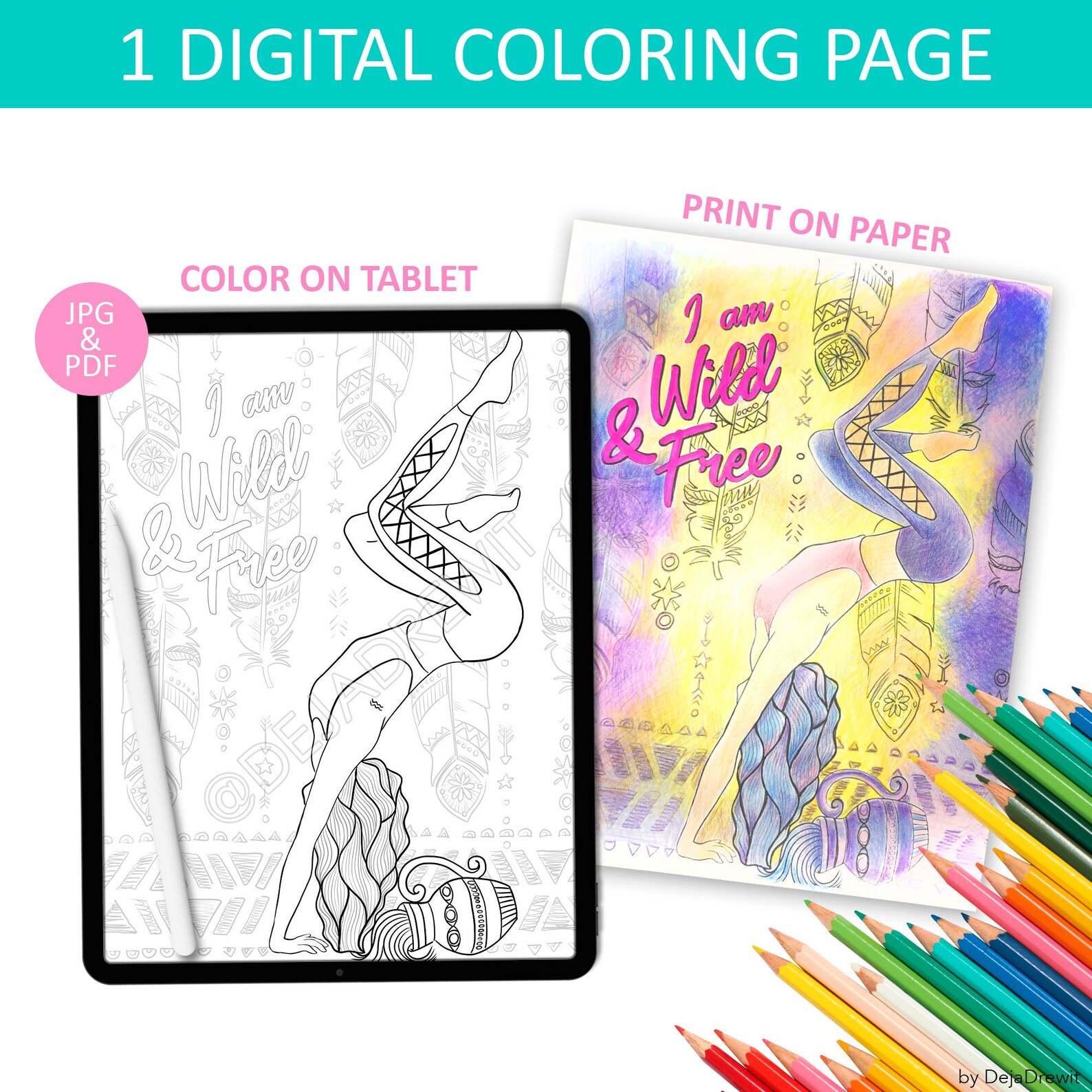 Woman Illustration Printable Coloring Page Portrait Wild & - Etsy