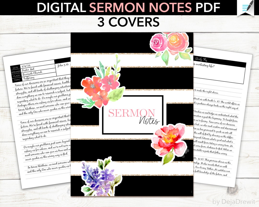 Digital Sermon Notes Notebook Christian Church Journal Instant Download ...