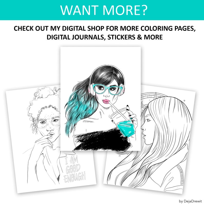Woman Illustration Printable Coloring Page Portrait Wild & Free ...