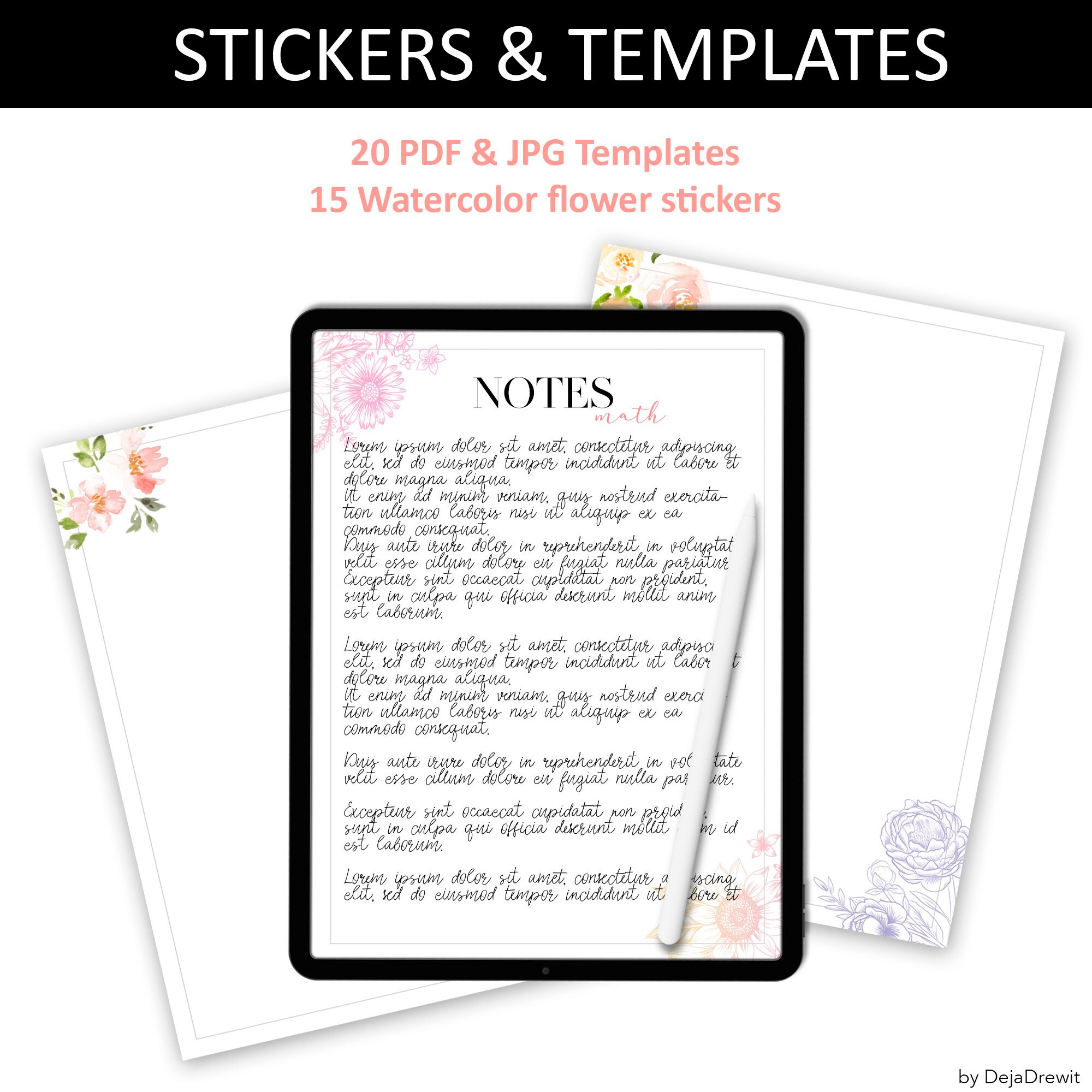 15 Watercolor Flower Floral Digital Stickers and 20 Floral Page ...
