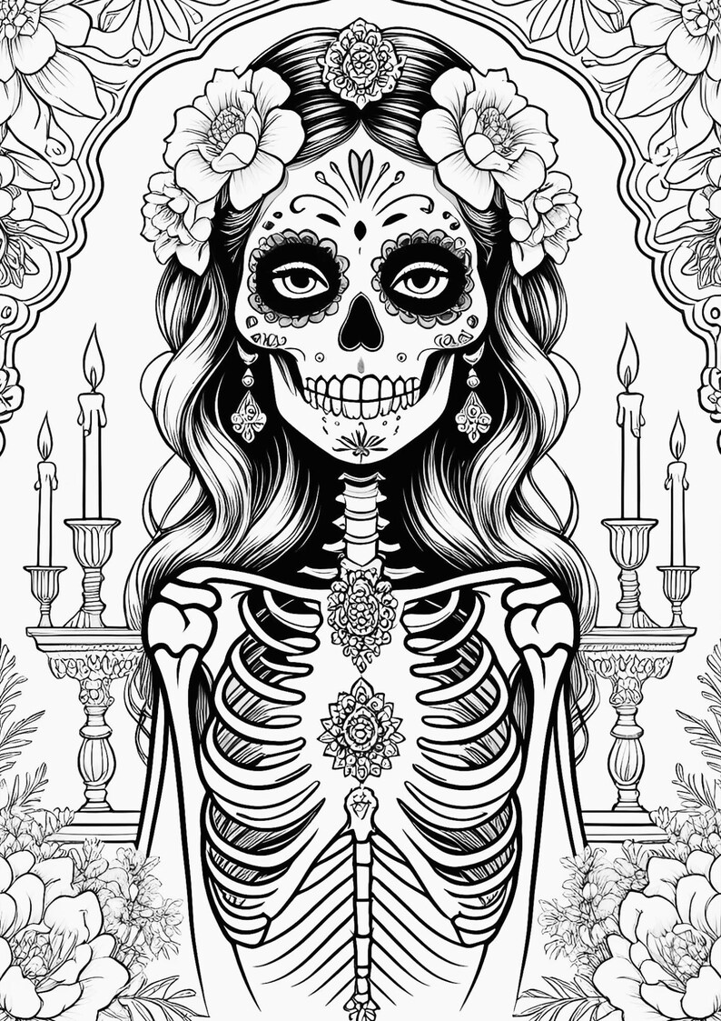La Catrina Coloring Book, Día De Los Muertos Coloring Book, 24 Coloring ...