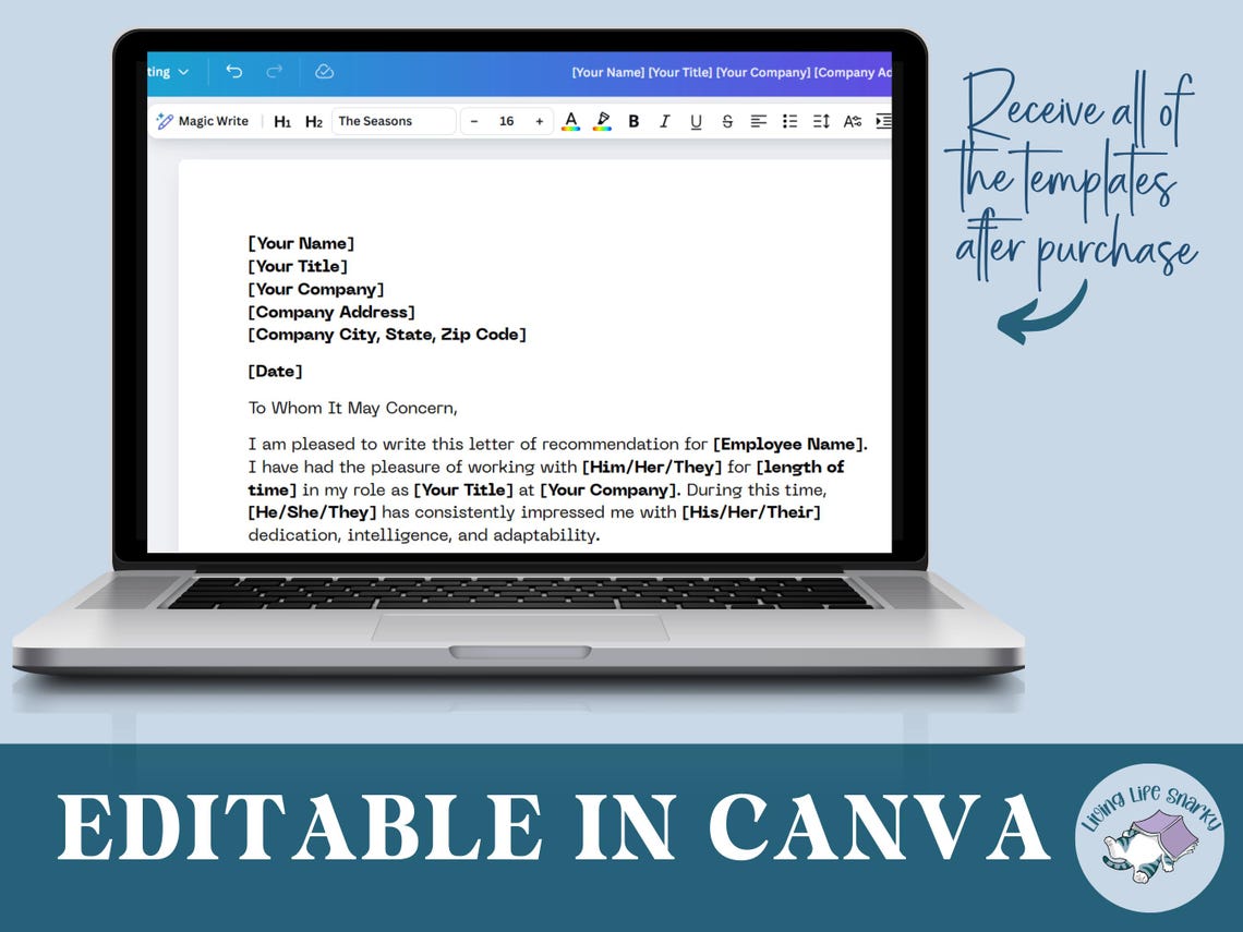 Editable Letter of Recommendation Template | Customizable Character ...