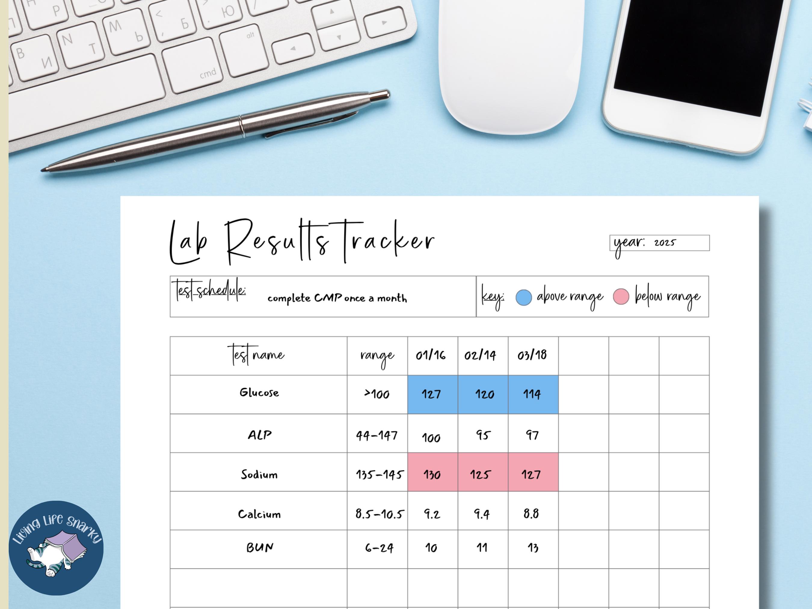 Printable Lab Results Tracker Bundle | 6 Font Styles | A4, A5, Letter ...
