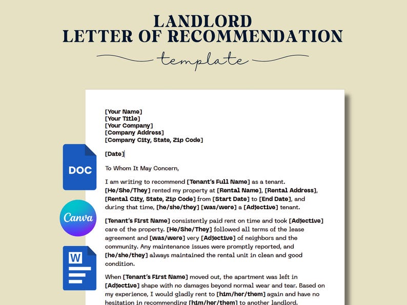Landlord Character Reference Template | Rental Letter of Recommendation ...