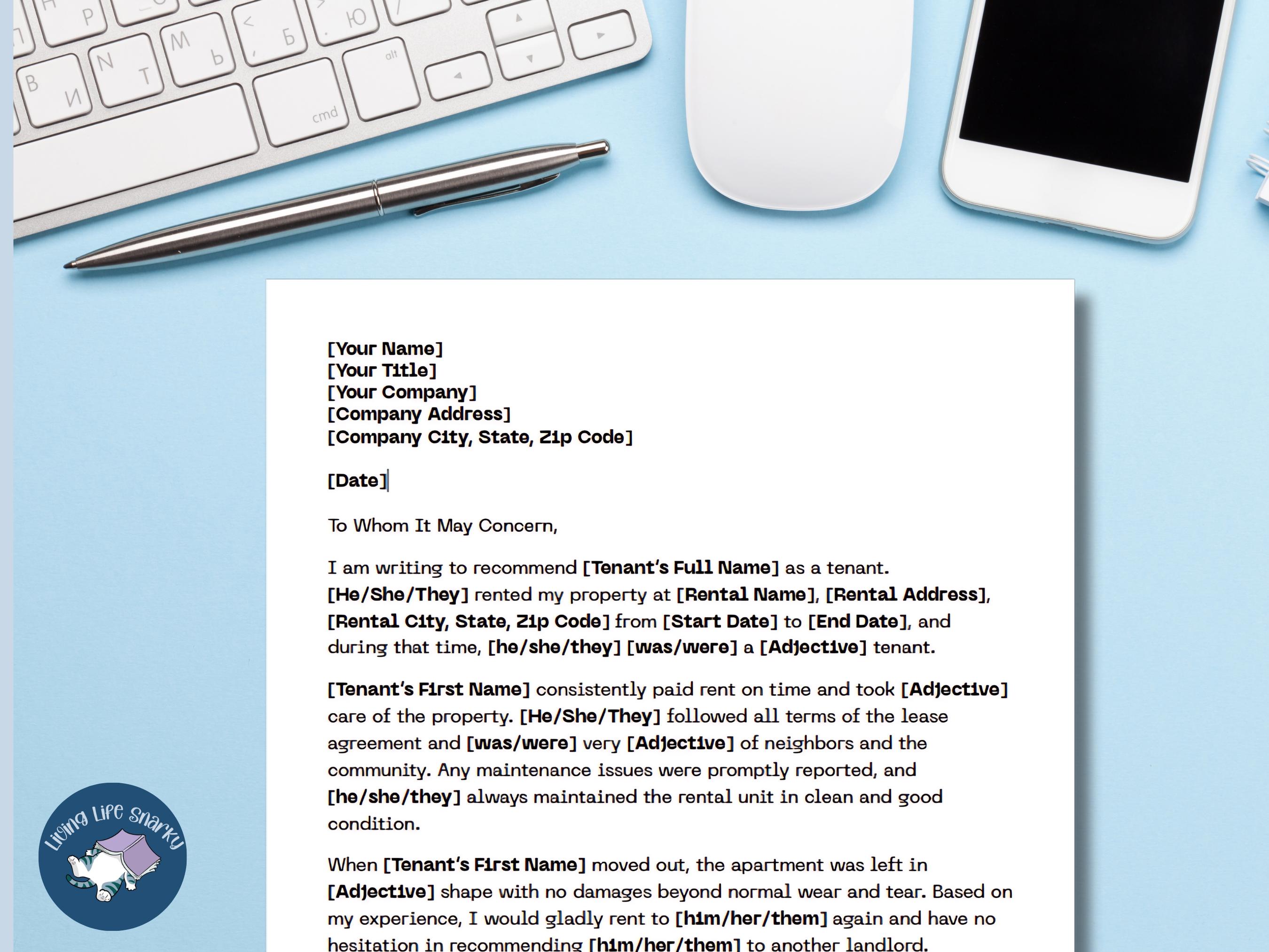 Landlord Character Reference Template | Rental Letter of Recommendation ...