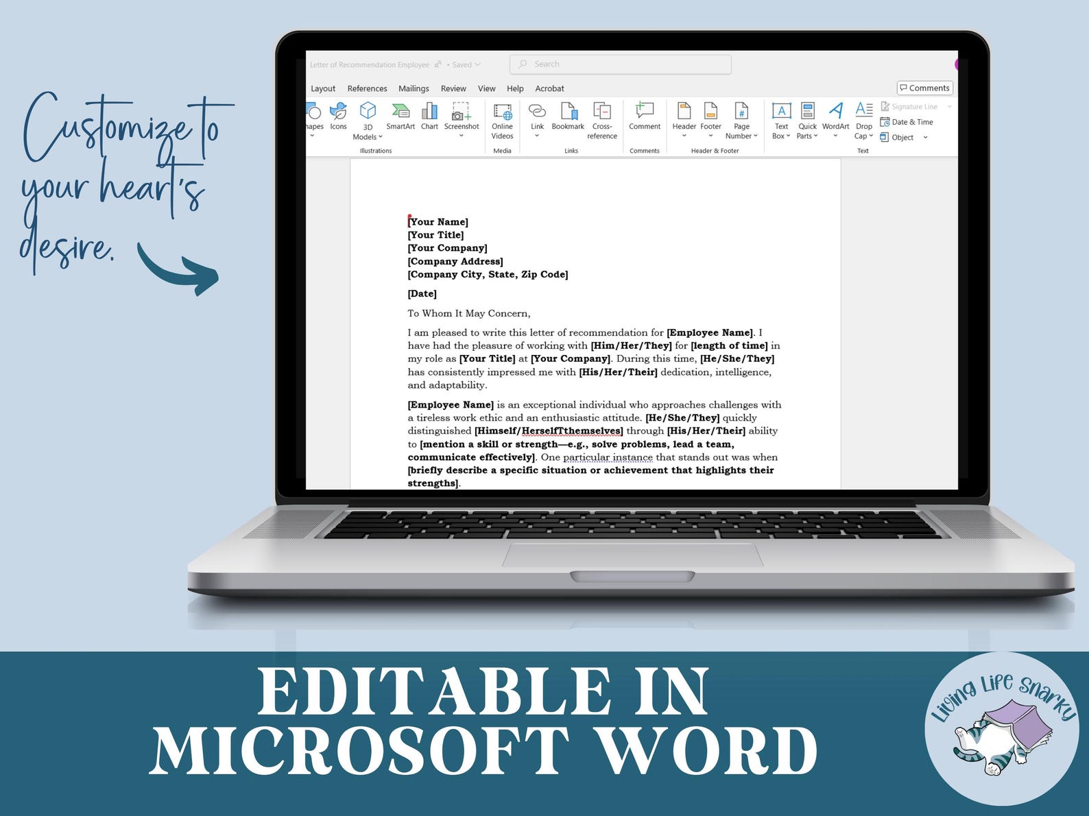 Editable Letter of Recommendation Template | Customizable Character ...