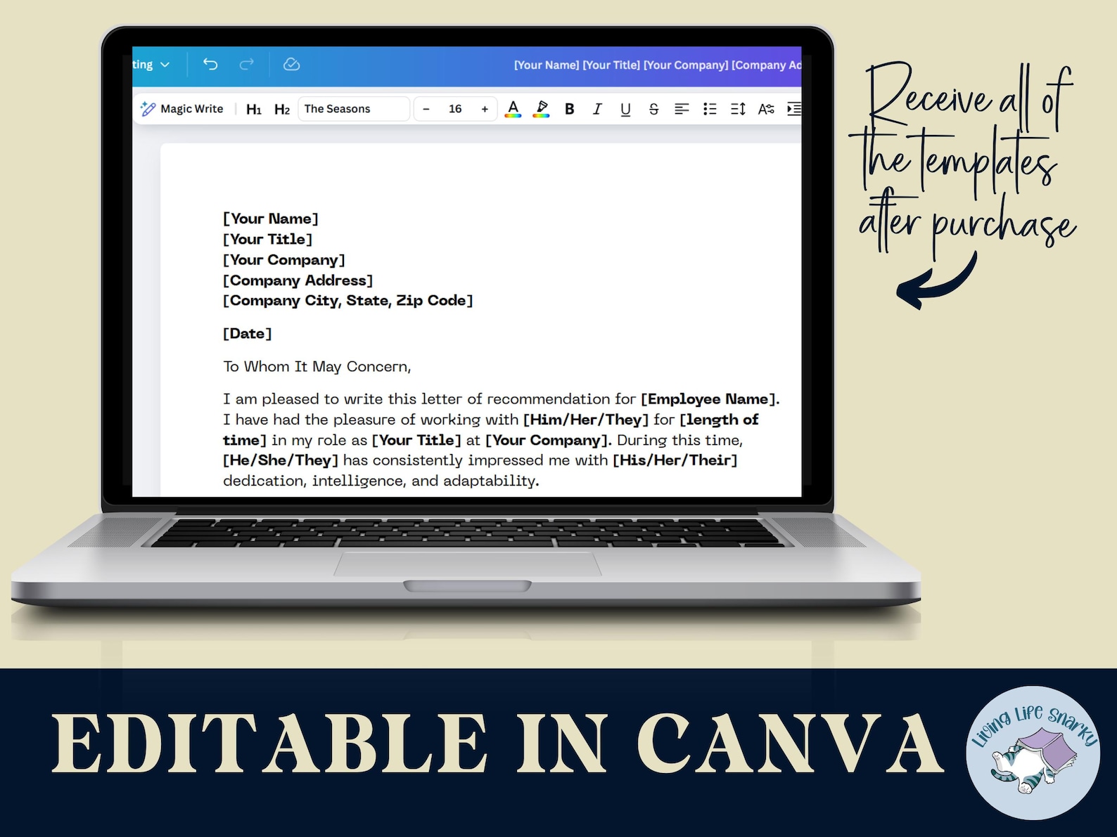 Editable Letter of Recommendation Template | Customizable Character ...