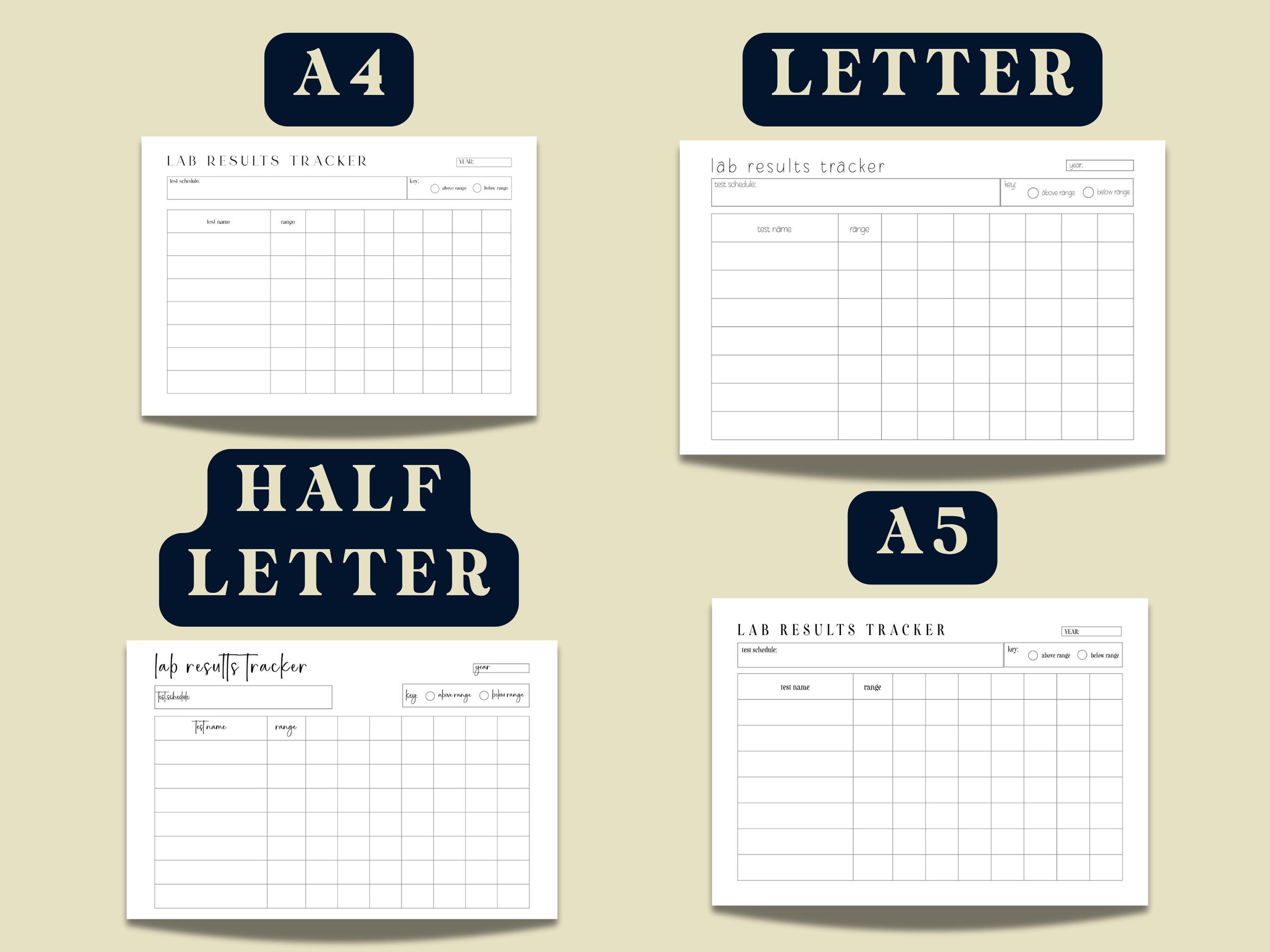 Printable Lab Results Tracker Bundle | 6 Font Styles | A4, A5, Letter ...